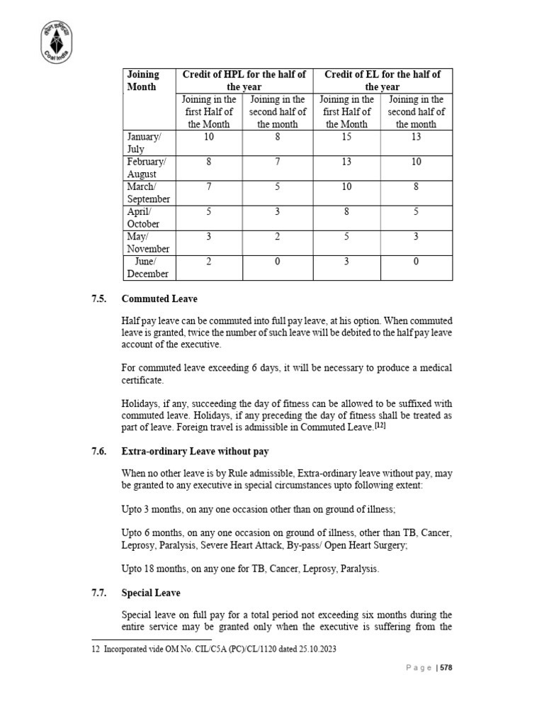 Special Leave Provision in CIL HR Manual | PDF | Medical Specialties ...
