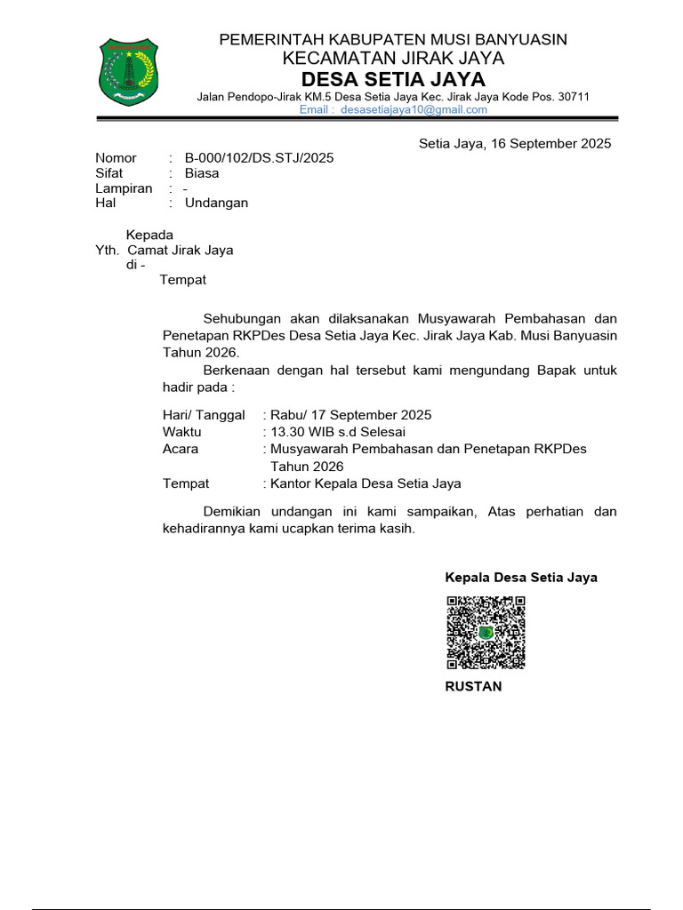 Undangan Musyawarah RKPDes 2026 | PDF