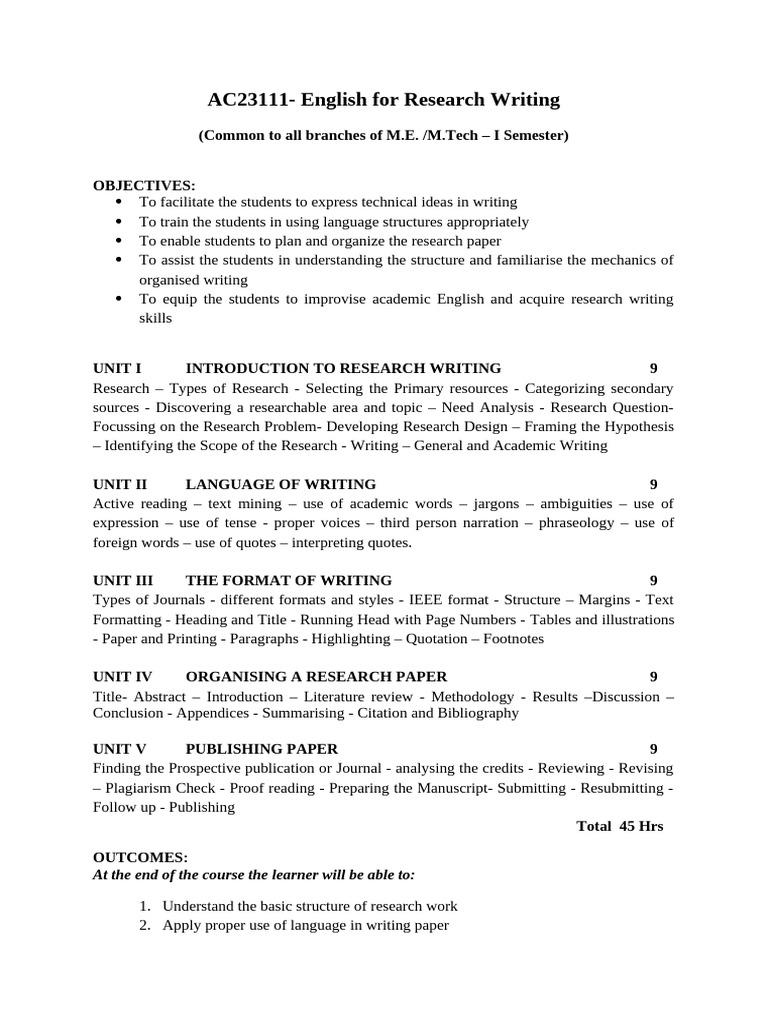 Research Writing Skills for Engineers | PDF | Academic Publishing | Writing