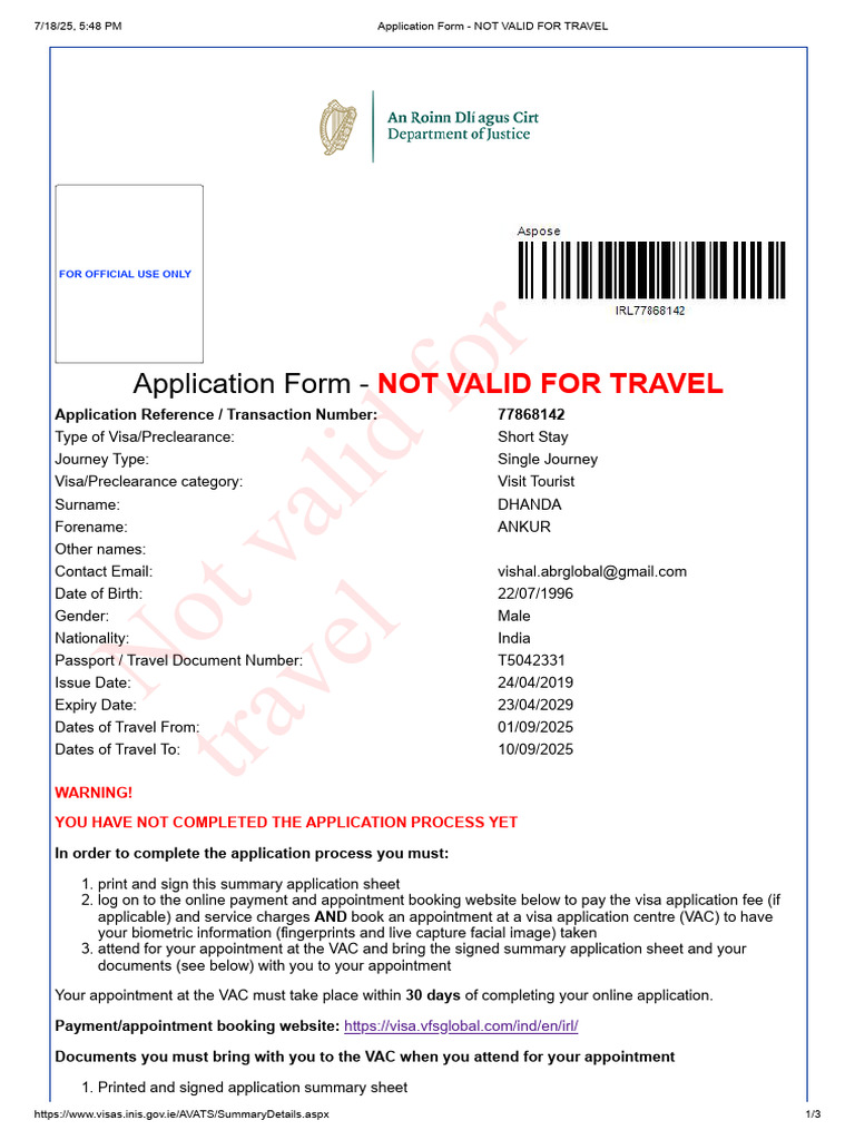 Ireland Short Stay Visa Application Form | PDF | Travel Visa | Passport