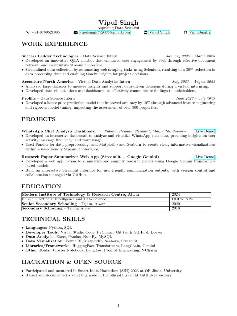 Vipul Resume | PDF | Data | Data Science
