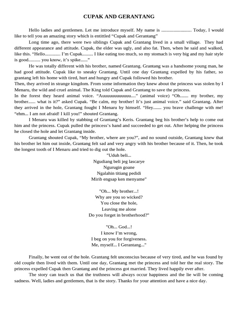 Cupak and Gerantang | PDF | Folklore