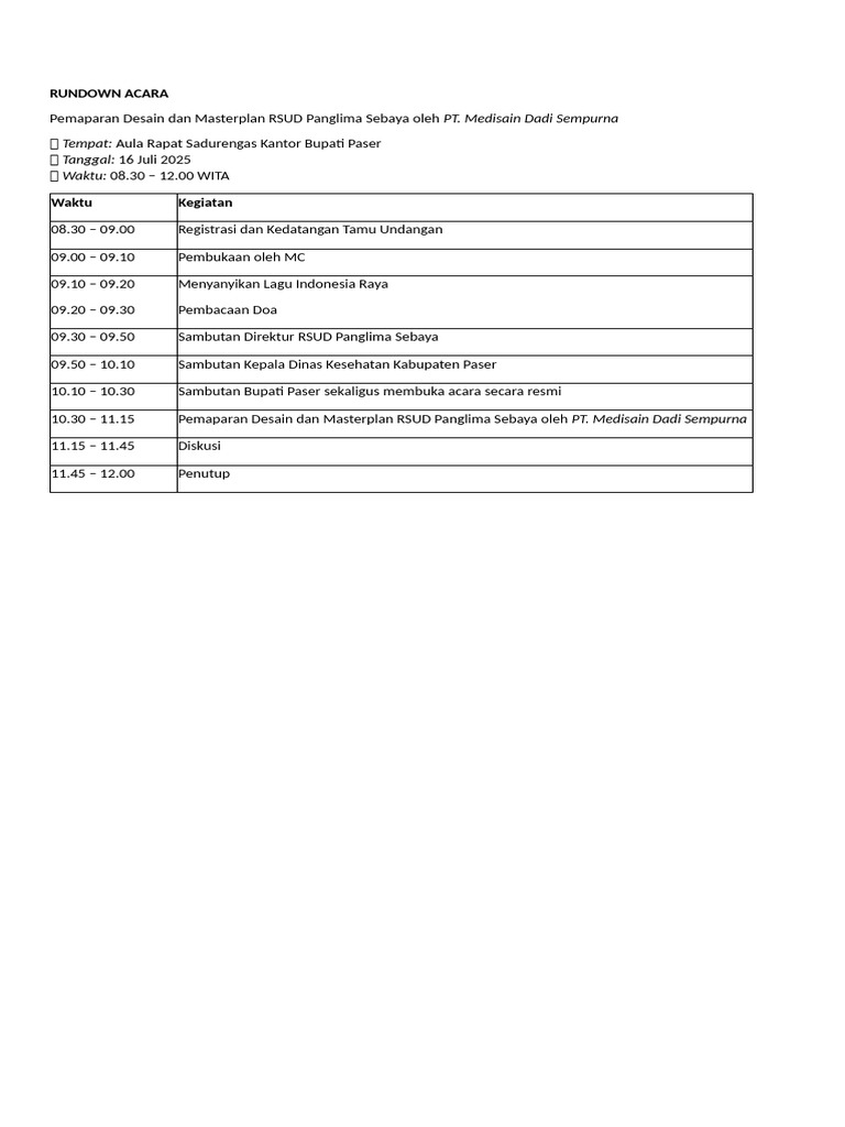 Pemaparan Masterplan RSUD Panglima Sebaya | PDF