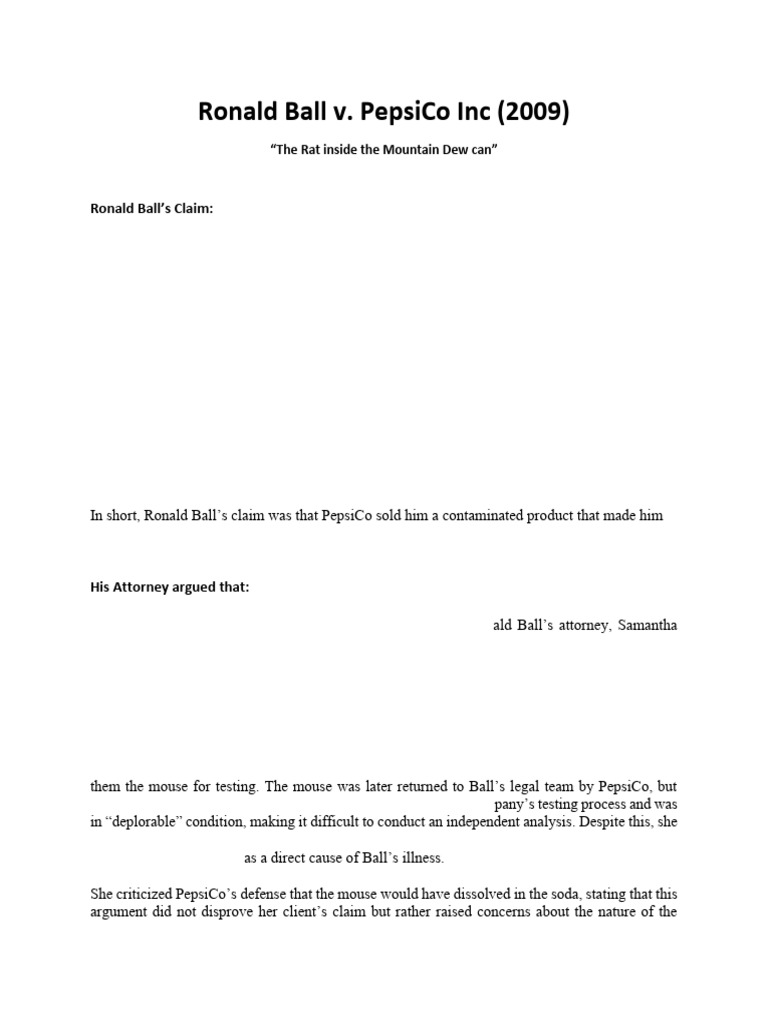 Ronald Ball's Mountain Dew Lawsuit | PDF | Pepsi Co | Negligence