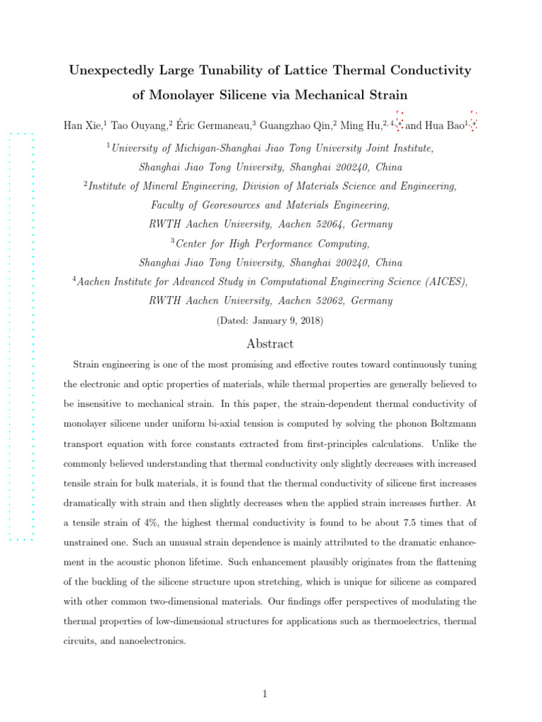 Tunable Thermal Conductivity in Silicene | PDF | Phonon | Graphene