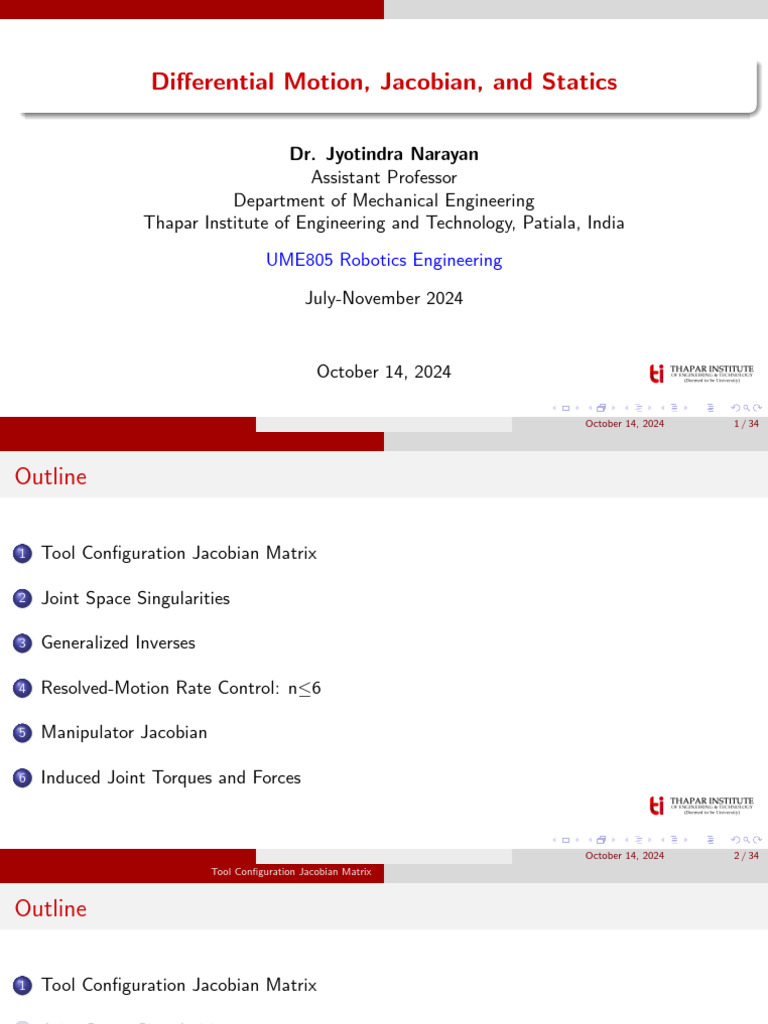 Jacobian Matrix and Motion Control in Robotics | PDF | Torque | Force