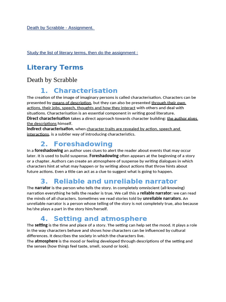 Death by Scrabble Assignment | PDF | Narration