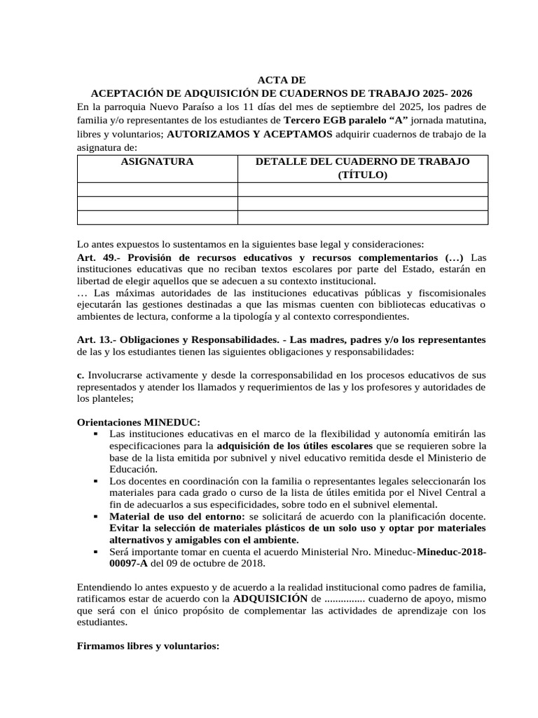 Acta 2025 - 2026 Textos | PDF | Aprendizaje