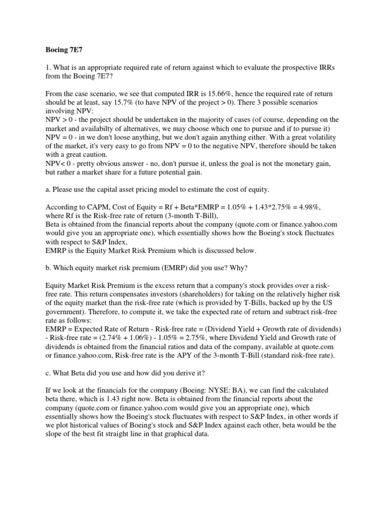 Boeing 7E7 | PDF | Beta (Finance) | Cost Of Capital