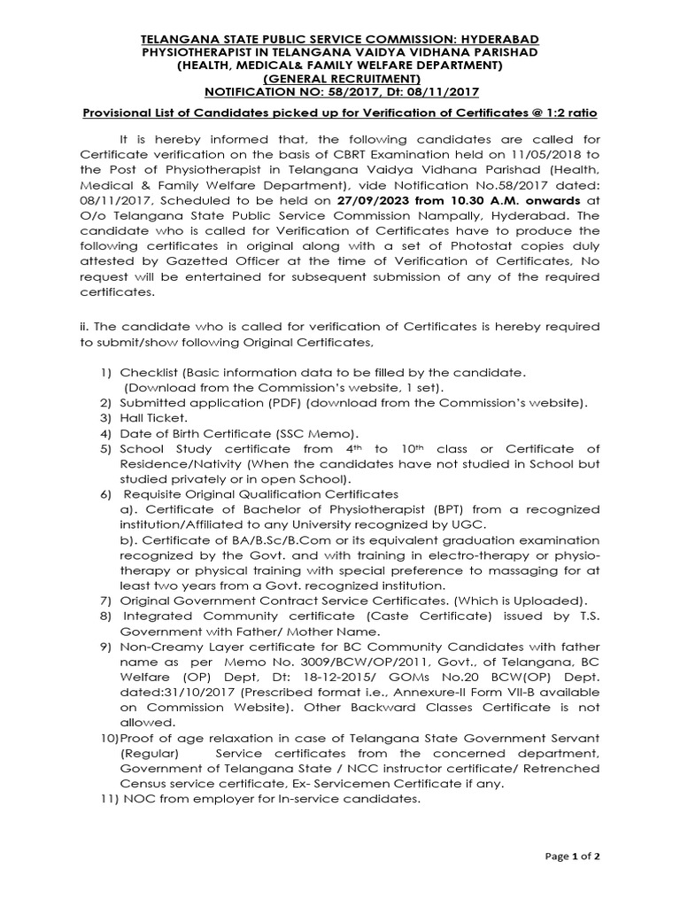 Preamble For The Post of Physiotherapist20230922195416 | PDF