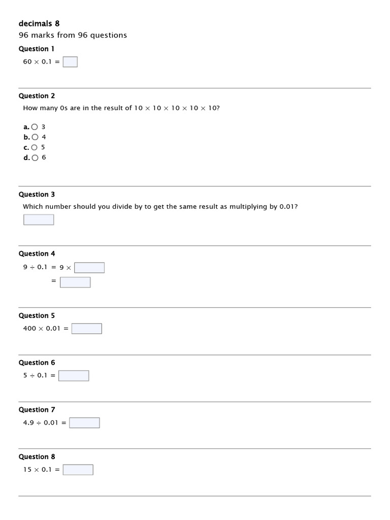 Decimal Calculations and Rounding Quiz | PDF | Significant Figures ...