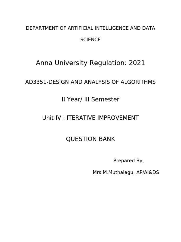 III Ai-Ds Ad3351 Daa QB Unit4 | PDF | Mathematical Optimization ...