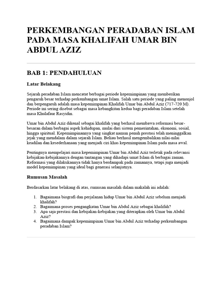 Reformasi Umar bin Abdul Aziz dalam Islam | PDF