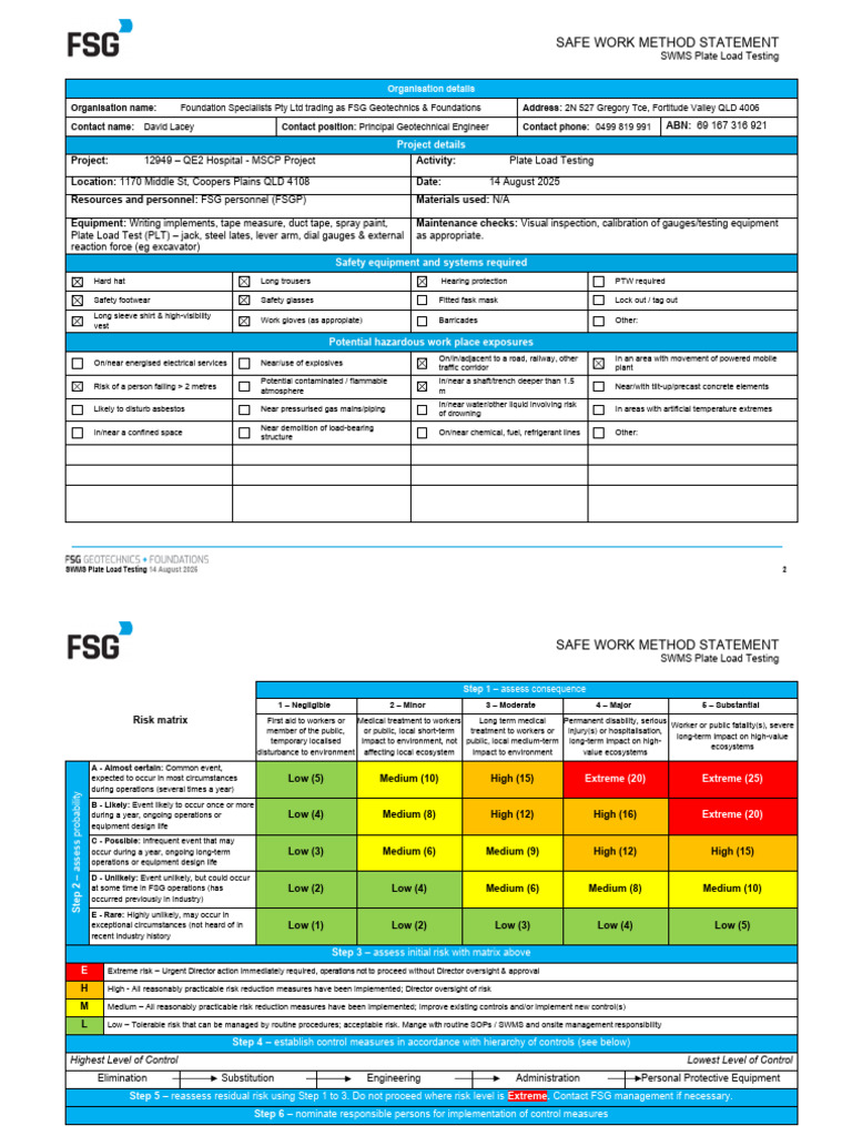 SWMS for Plate Load Testing Safety | PDF | Occupational Safety And ...