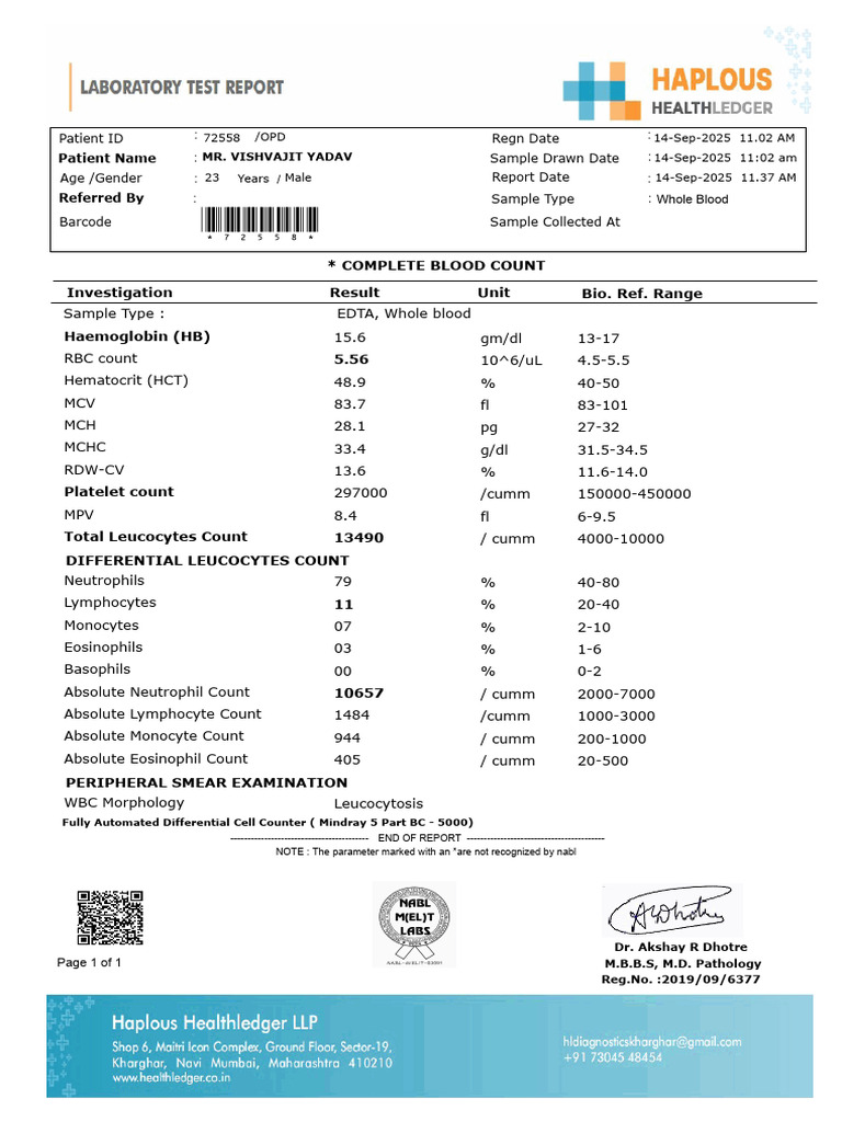 MR Vishvajit Yadav 14 09 2025 11 41 09 AM | PDF | White Blood Cell | Pathology
