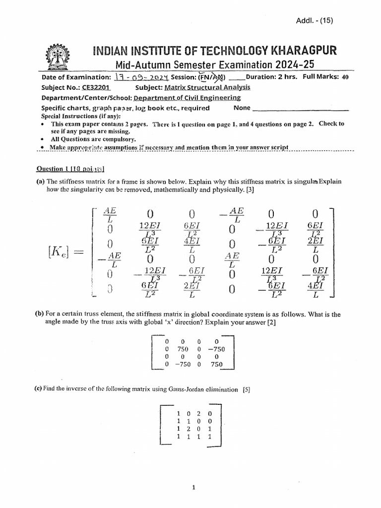 CE32201 Matrix Structural Analysis 2024 | PDF