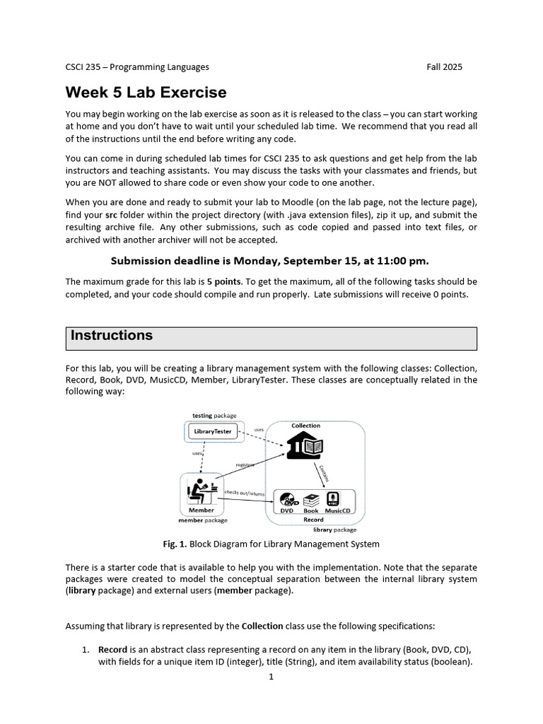 CSCI 235 Week 5 Lab: Library System | PDF | Class (Computer Programming ...