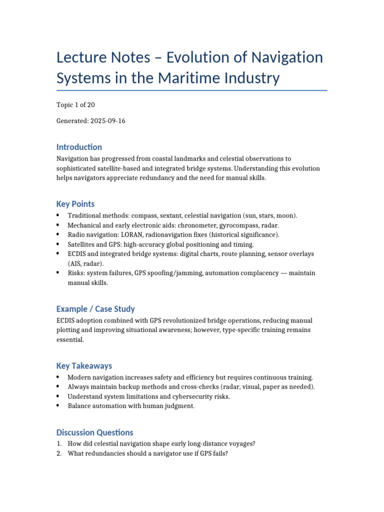 01 Evolution of Navigation Systems in The Maritime Industry | PDF