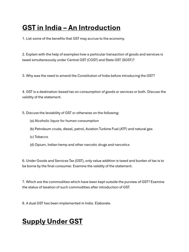 GST - Important Questions | PDF | Taxes | Government Finances