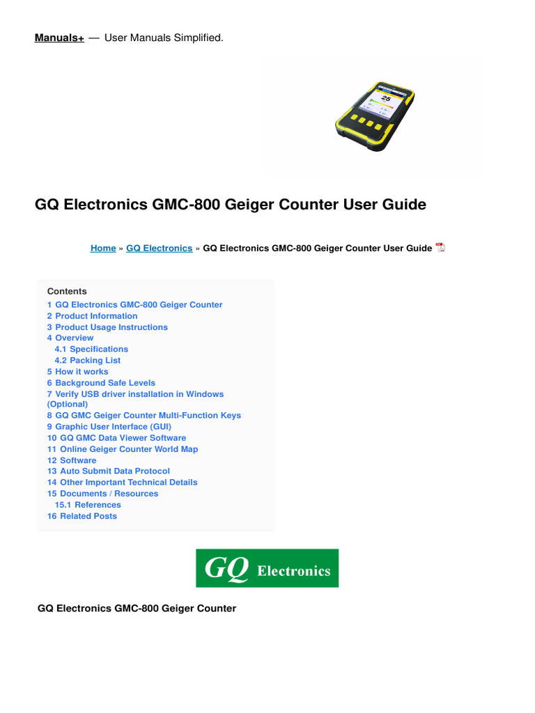 GMC-800 Geiger Counter Manual | PDF | Menu (Computing) | Usb