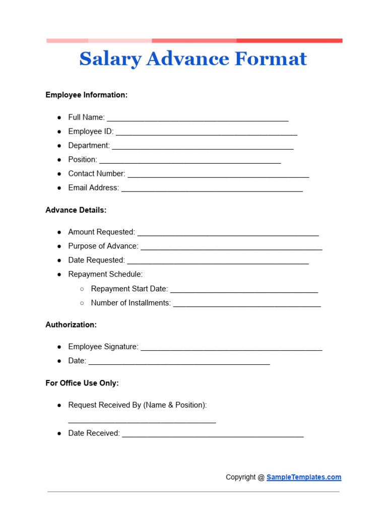 Salary Advance Request Form Template | PDF