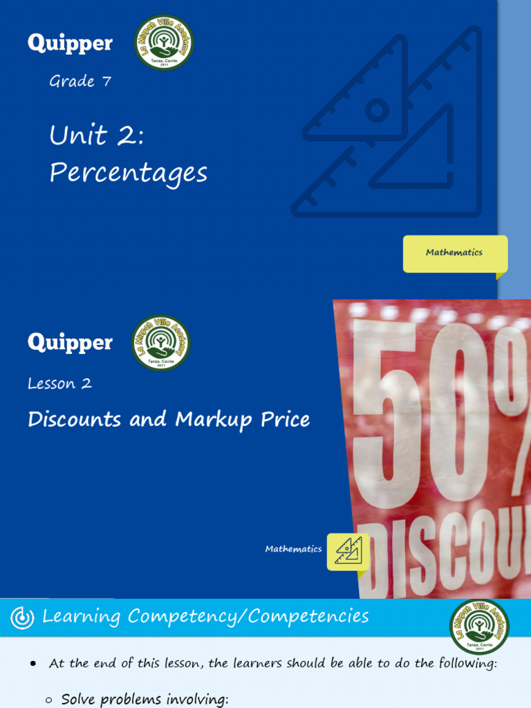 Discounts and Markups in Mathematics | PDF | Percentage | Prices