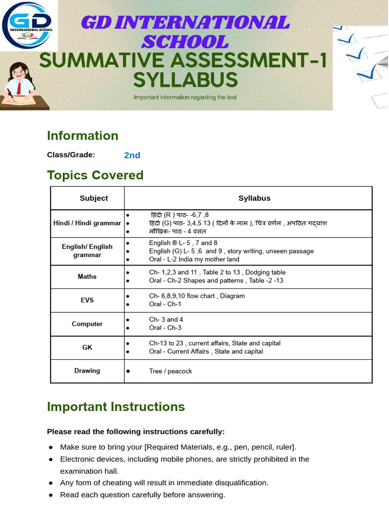 2nd Grade Summative Assessment Syllabus | PDF