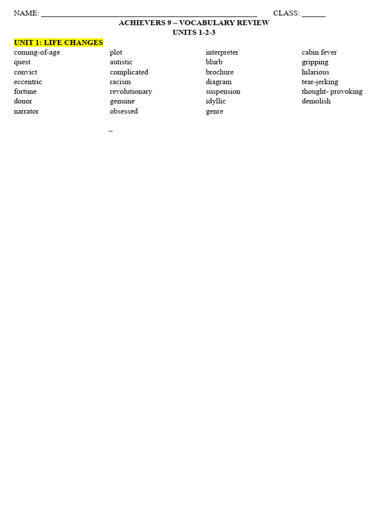 Vocab-Review U1 2 3 Key | PDF