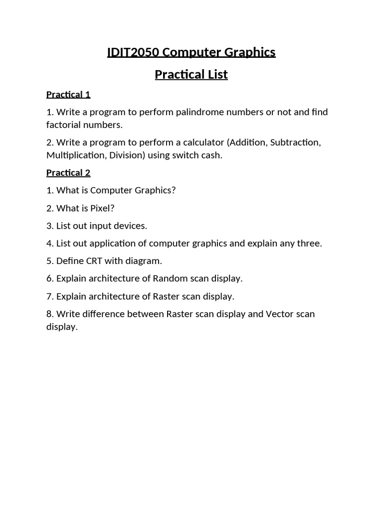 Computer Graphics Practical Exercises | PDF