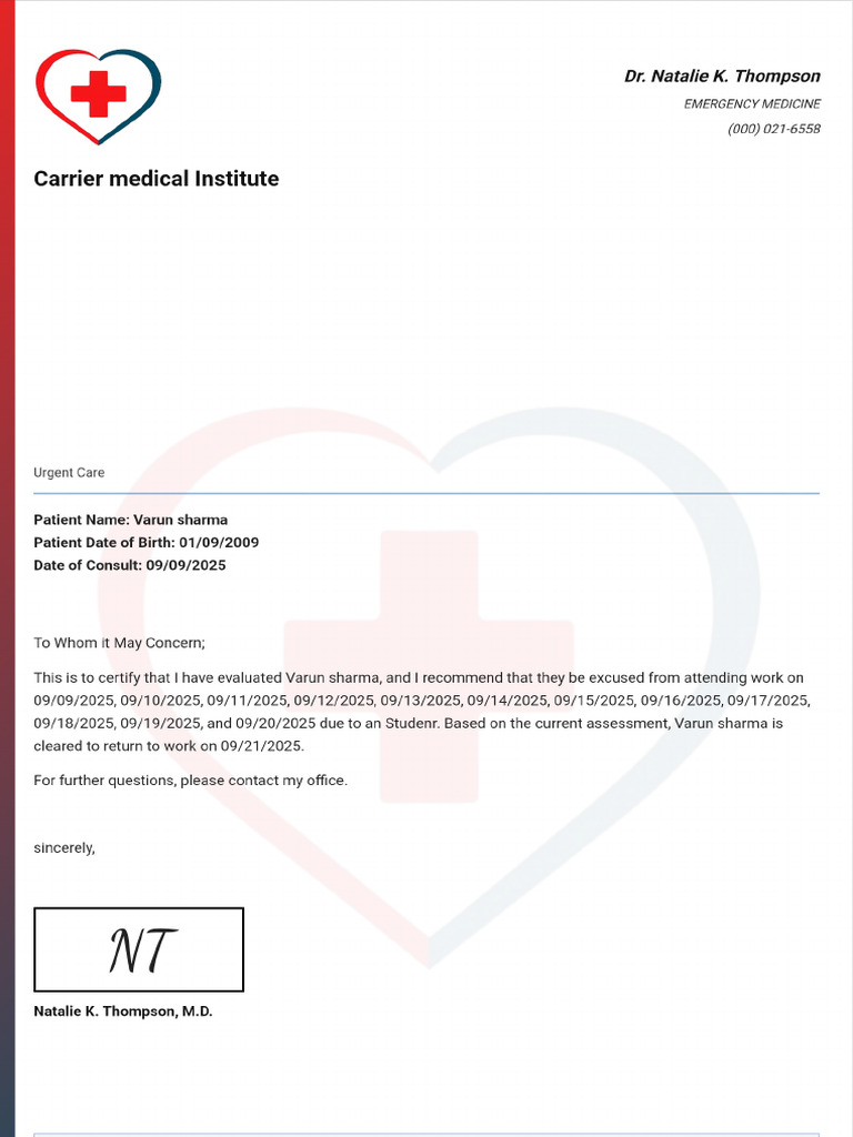 Doctor Note With Signature | PDF