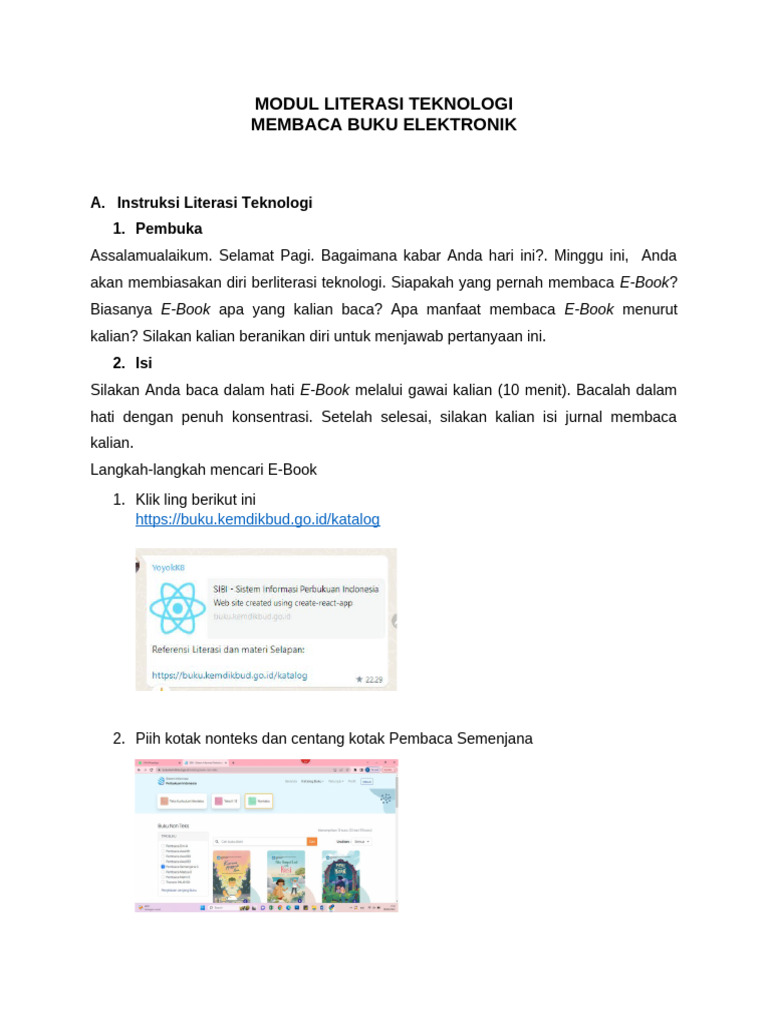 Panduan Membaca E-Book untuk Literasi Teknologi | PDF