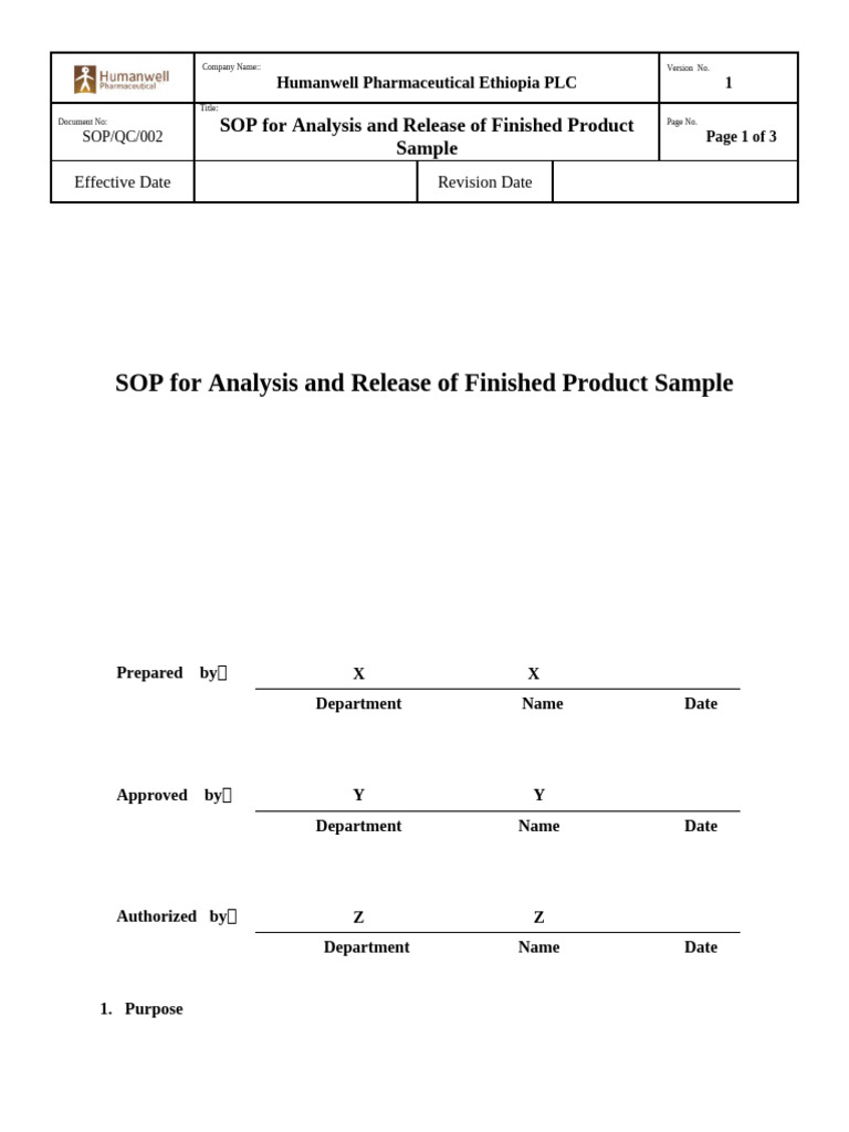 SOP For Analysis and Release of Finished Product Sample | PDF | Chess ...