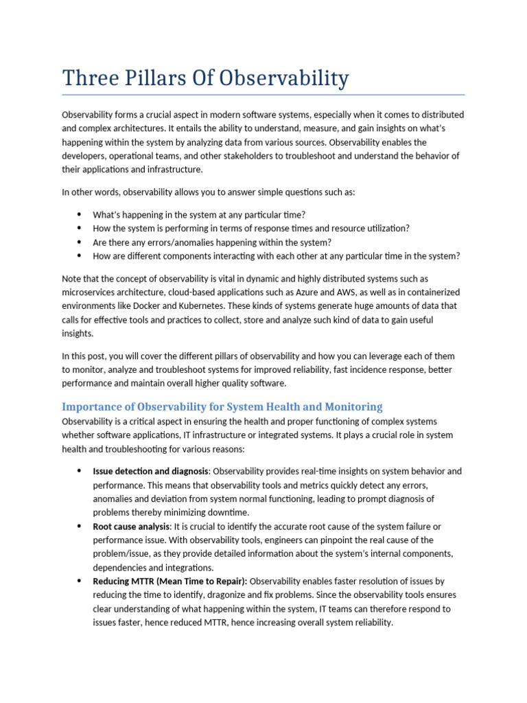 Three Pillars of Observability Explained | PDF | Load Balancing (Computing) | System