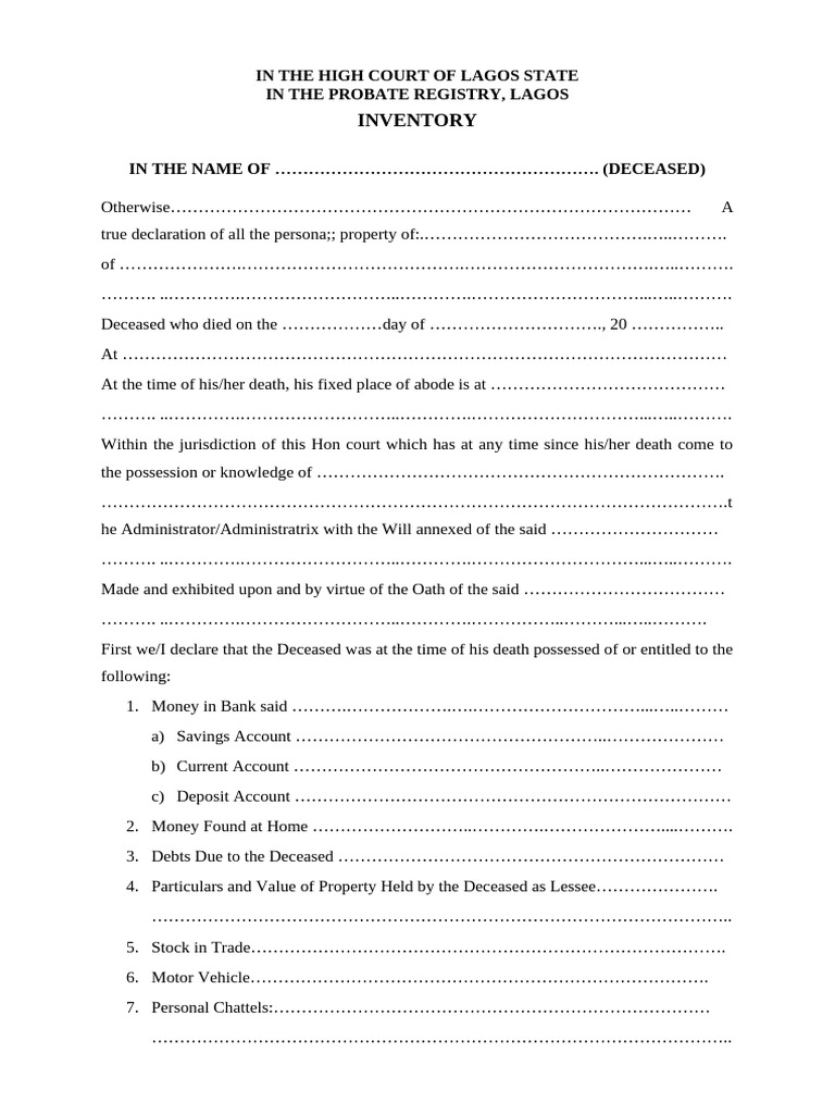 Lagos Probate Inventory Document | PDF | Chess Theory | Chess