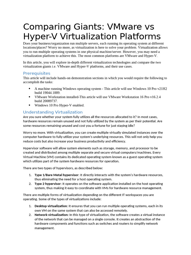 VMware vs Hyper-V: Key Differences | PDF | Virtualization | Hyper V