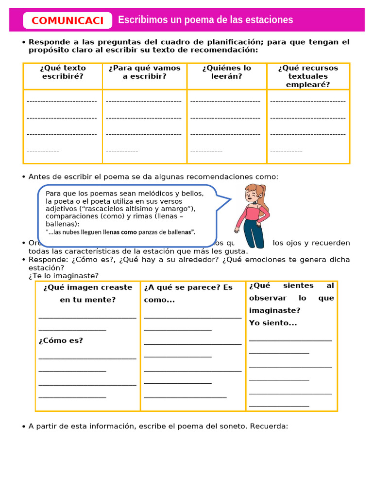 D3 A2 FICHA COM. Escribimos Un Poema de Las Estaciones | PDF | Metro ...