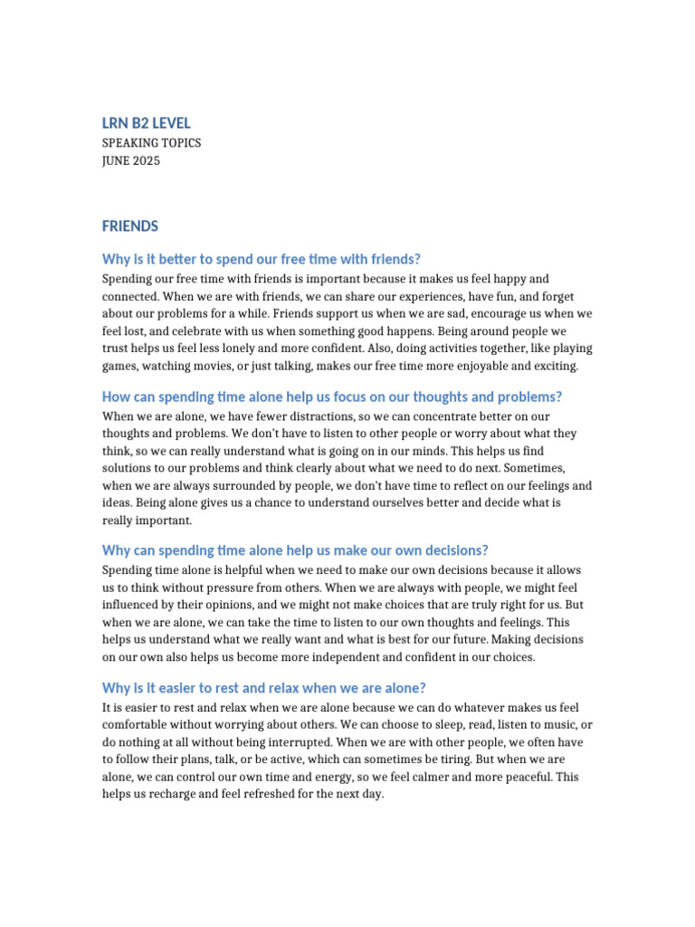 Friends LRN B2 Speaking | PDF