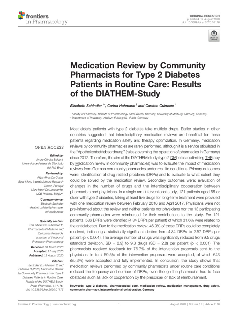 Medication Review by Community Pharmacists For Type 2 Diabetes Patients ...