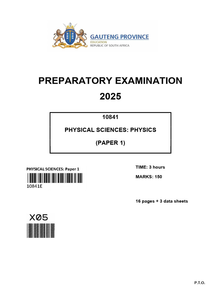 Gauteng Physics Prelim Paper 2025 | PDF | Force | Sound
