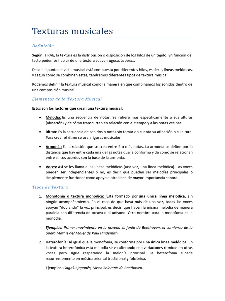 Tema 7.texturas Musicales | PDF | Elementos de la música | Teoría musical