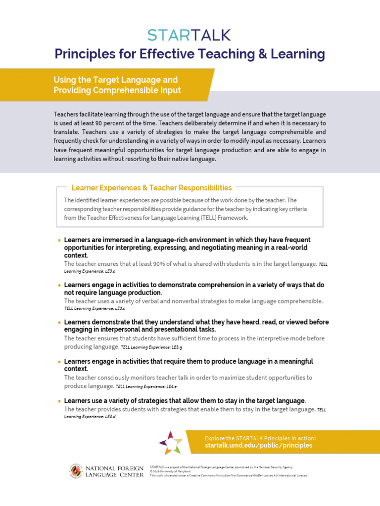 Startalk Principles Targetlanguage | PDF | Second Language | Teachers