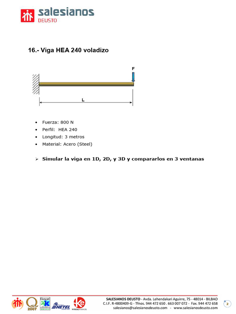Viga HEA 240: Simulación 1D, 2D y 3D | PDF