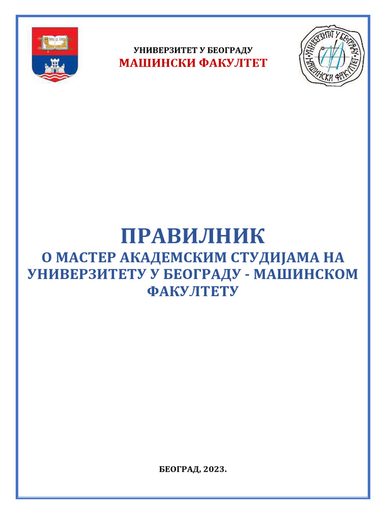 Pravilnik o Master Akademskim Studijama Na Univerzitetu U Beogradu ...