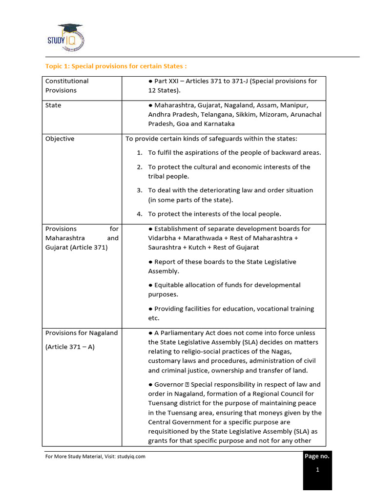 Special Provisions for States & UTs in India | PDF | Government Of India