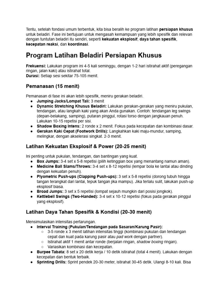 Program Latihan Khusus Beladiri Efektif | PDF