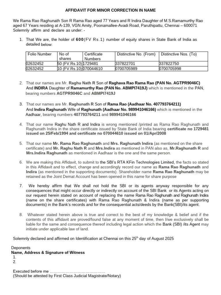 Affidavit for Minor Name Correction | PDF | Notary Public | Affidavit