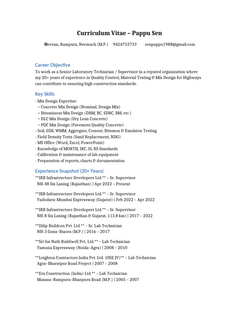 Pappu Sen CV | PDF