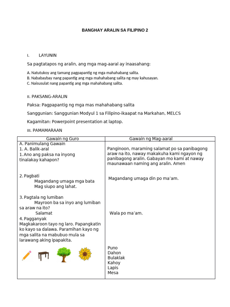 Masusing Banghay Aralin Sa Filipino 2 | PDF