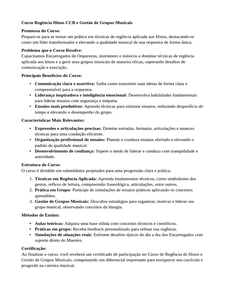 Curso de Regência e Gestão Musical CCB | PDF | Liderança | Comunicação