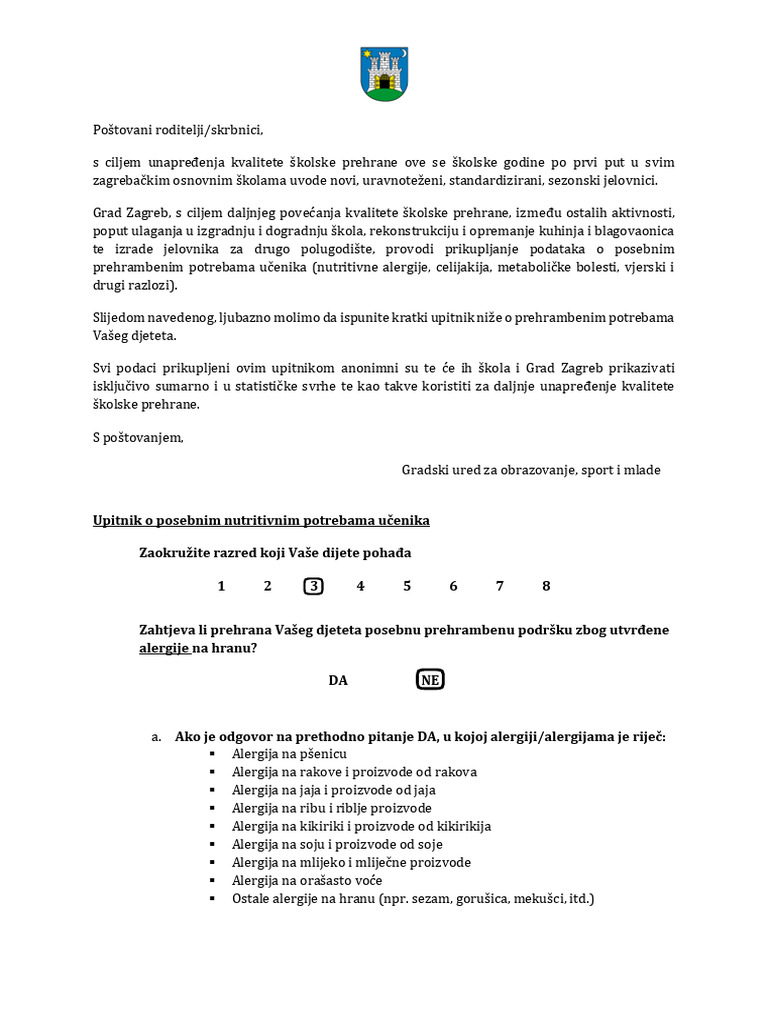 Prilog 1. Upitnik Za Roditelje | PDF